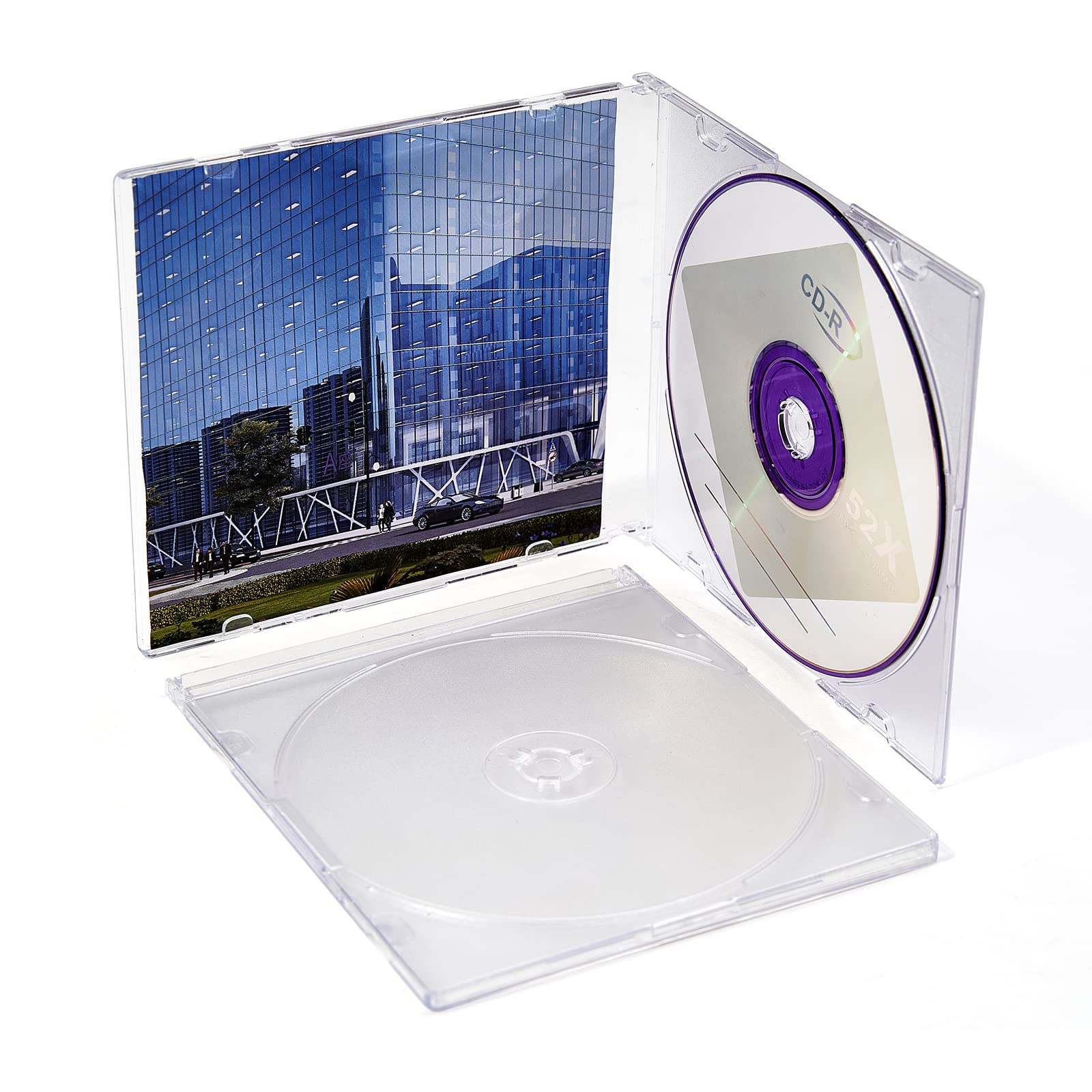 Maxtek Ultra Thin 5.2mm Slim Clear CD Jewel Case with Built in Frost Clear Tray, 100 Pack.