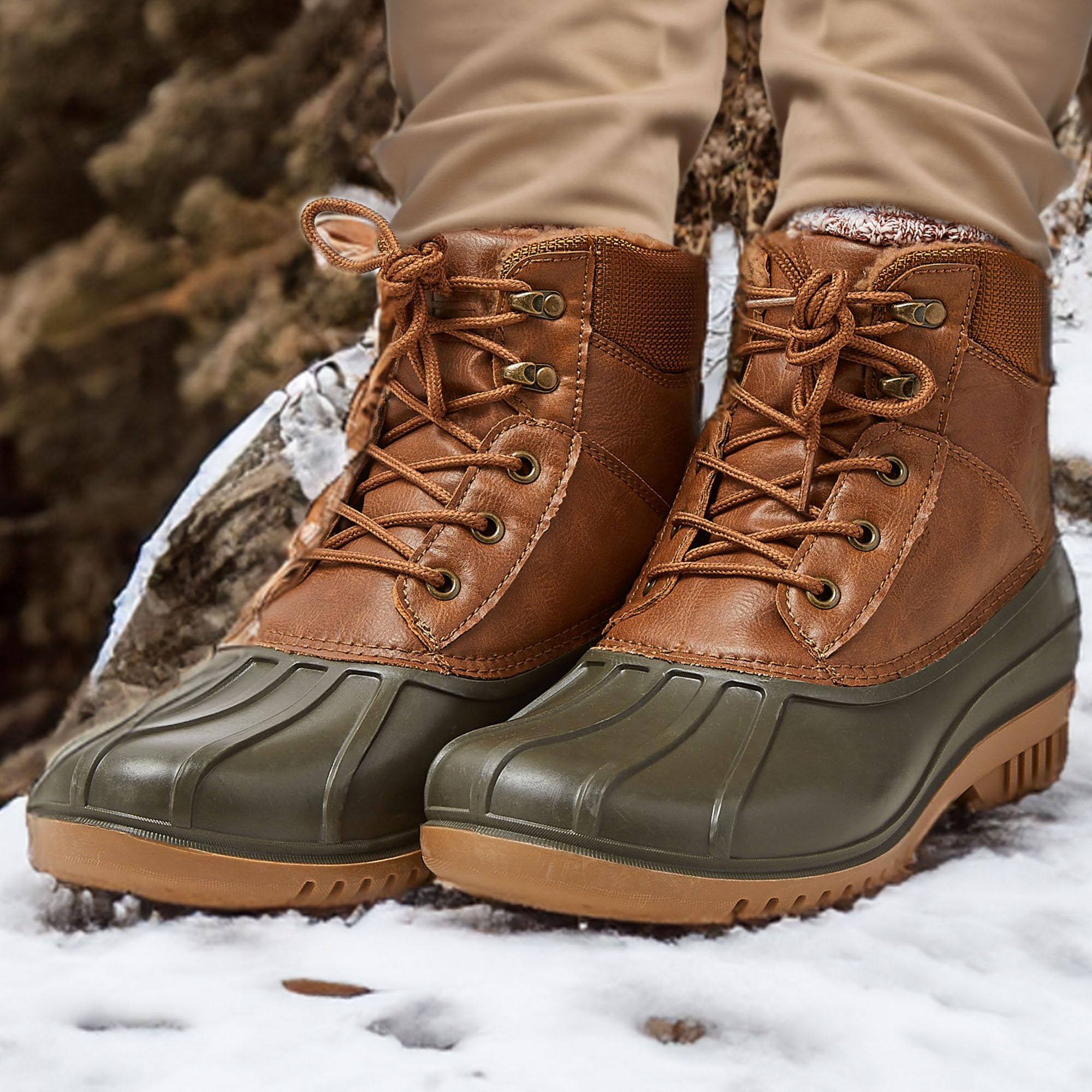 LONDON FOG Aspen Winter Boots for Men Waterproof Snow - Insulated Duck Mens Snow Boots or Rain Boots - Tan, 10 Medium