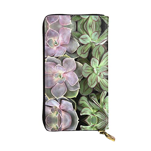 Succulent Botanical Women'S Leather Long Clutch Wallet - 7.48x4.13 Inch Comfortable, Lightweight, Waterproof, Durable.