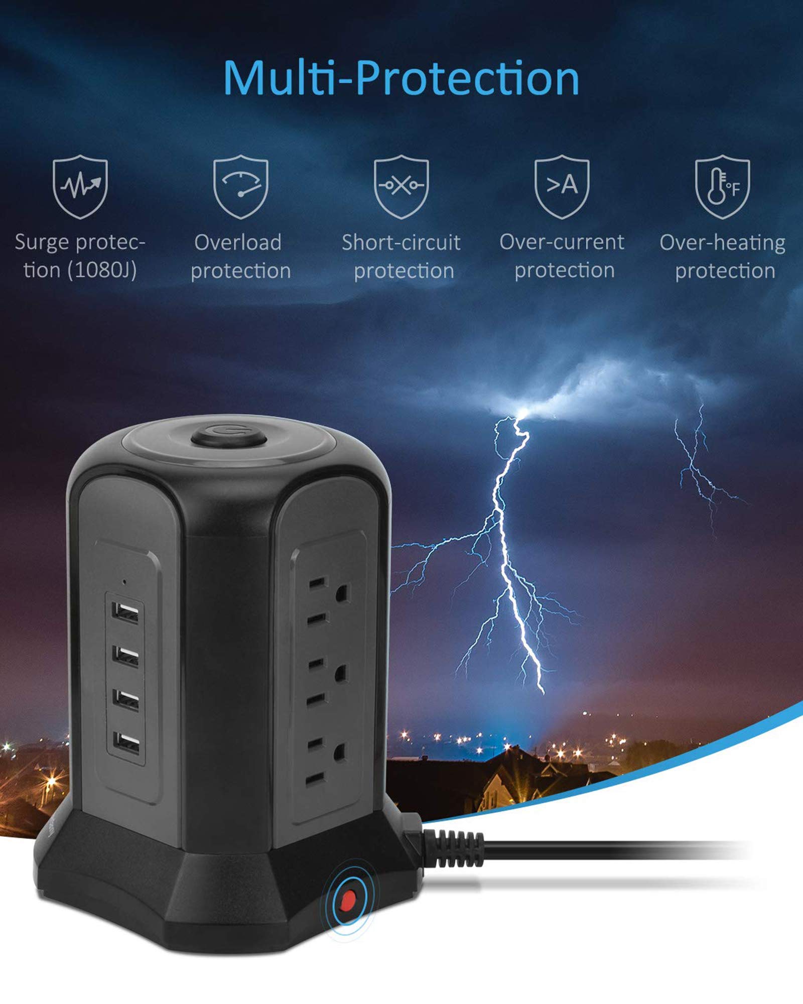 SUPERDANNY USB Surge Protector with 9 AC 4 USB Ports 9.8ft Multiple Electrical Outlet Extender for Home Office Dorm, Black/Wood Grain