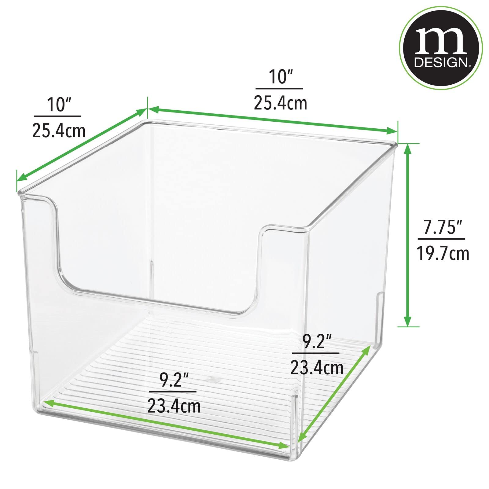 mDesign Modern Plastic Open Front Dip Storage Organizer Bin Basket for Closet Organization - Shelf, Cubby, Cabinet, and Cupboard Organizing Decor - Ligne Collection - 2 Pack - Clear