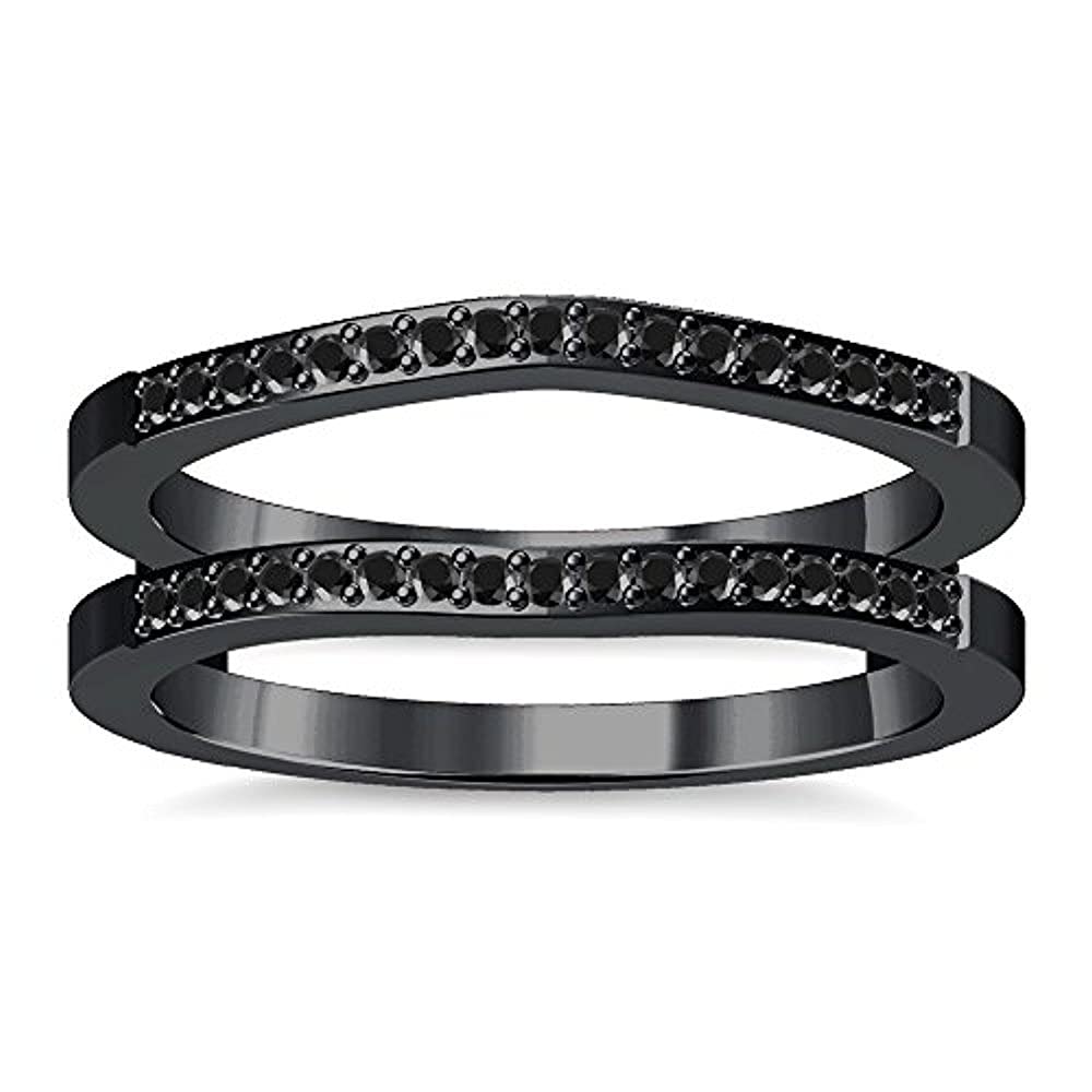 Round Cut Black Diamond Enhancer Engagement Wedding Ring 14K Black Gold Over 925 Sterling Silver Guard Wrap Jacket