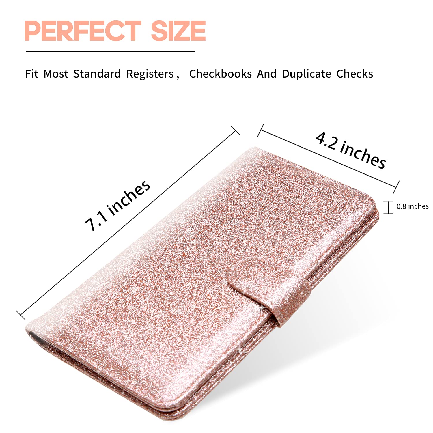 MCmolis Checkbook Cover(2021Edition)- Leather Standard Register Checkbook Case With Magnetic Closure Check Book Cover Holder Wallet for Women-Glitter Rose Gold