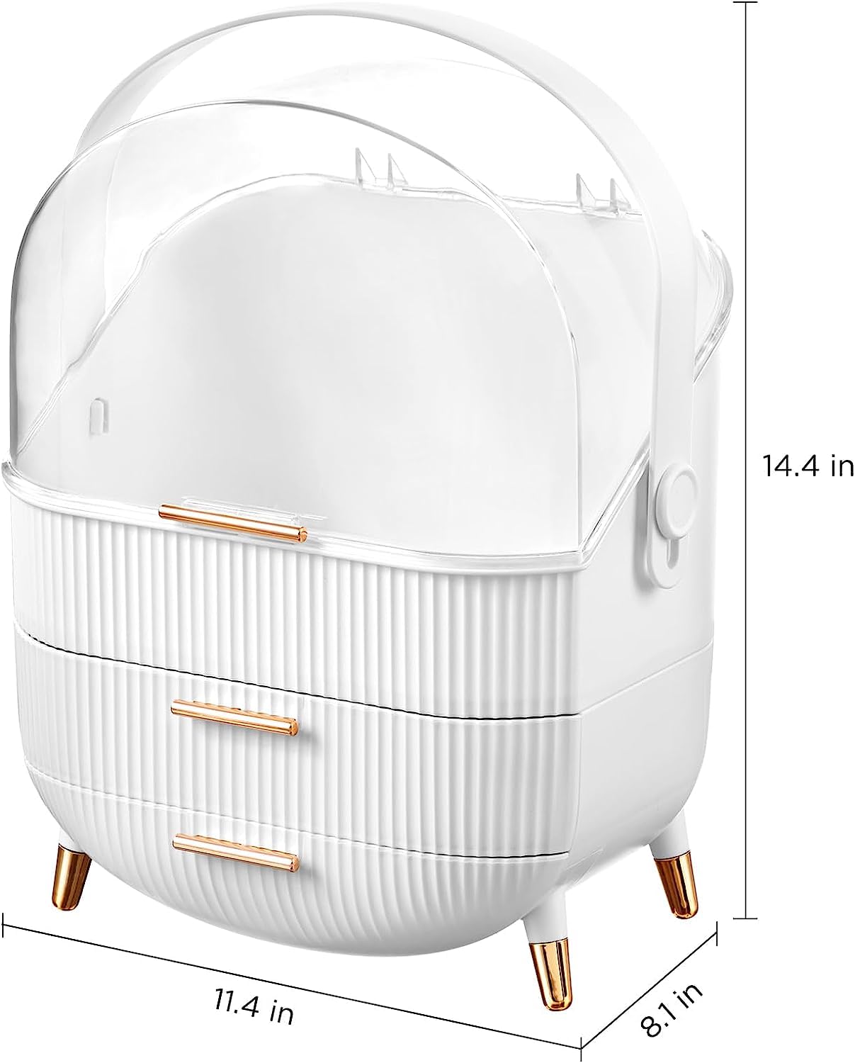 Makeup Storage Organizer, Skincare Organizers Cosmetic Display Case with Dust Free Cover Portable Handle, Waterproof Makeup Box for Vanity Countertop Bathroom Dresser- White