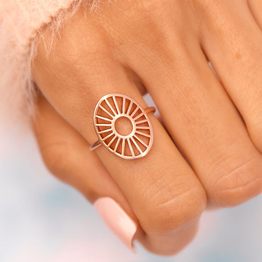 Pura Vida Rose Gold-Plated Sunburst Stackable Ring - Brass Base, Stylish Design - Size 6