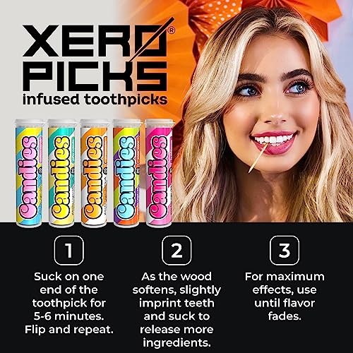 Xero Picks - Infused Flavored Toothpicks for Long Lasting Fresh Breath - Variety Packs (Candies, 5 Pack)