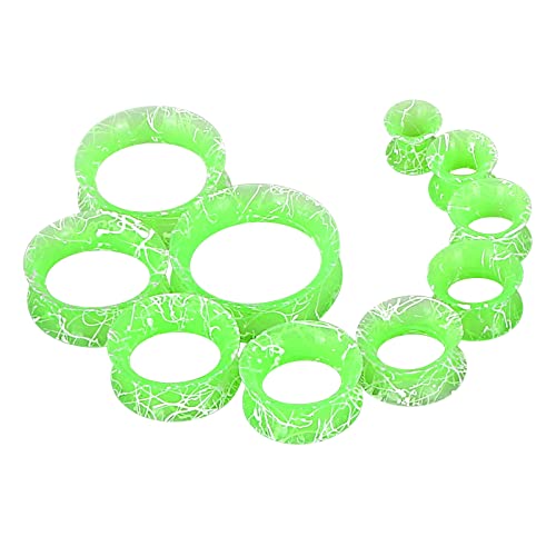 Qmcandy 10 Pairs 2g-1" Colorful Silicone Ear Tunnels Stretching Kit Flexible Soft Piercing Gauges for Ears, Green