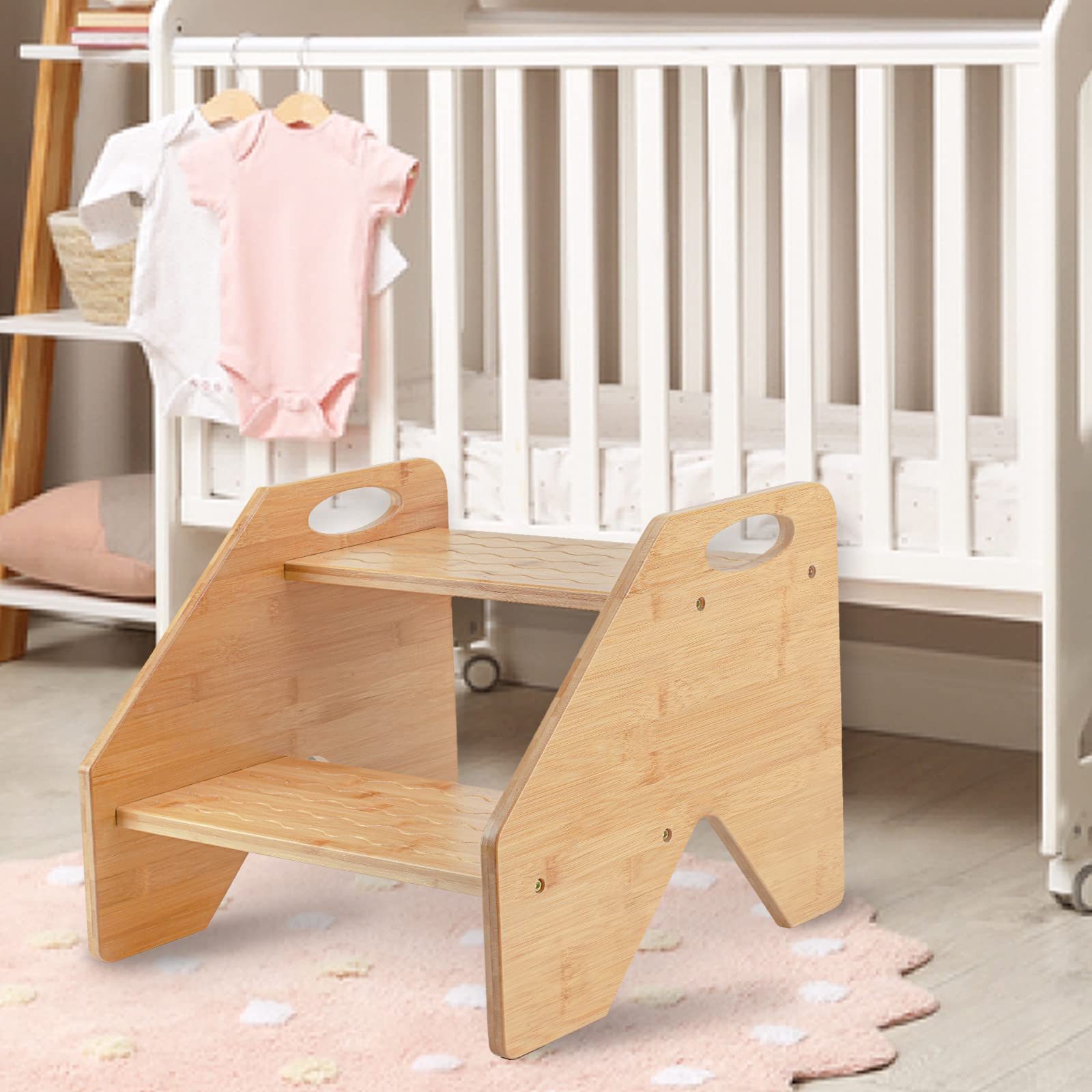 TrueYee Step Stools for Kids, Wooden Toddler Step Stool with Anti-Slip Mats and Handles, Kitchen Step Stool Kids Step Stools for Toddlers Bathroom, 2 Stepping Stool for Kids, 300 lbs