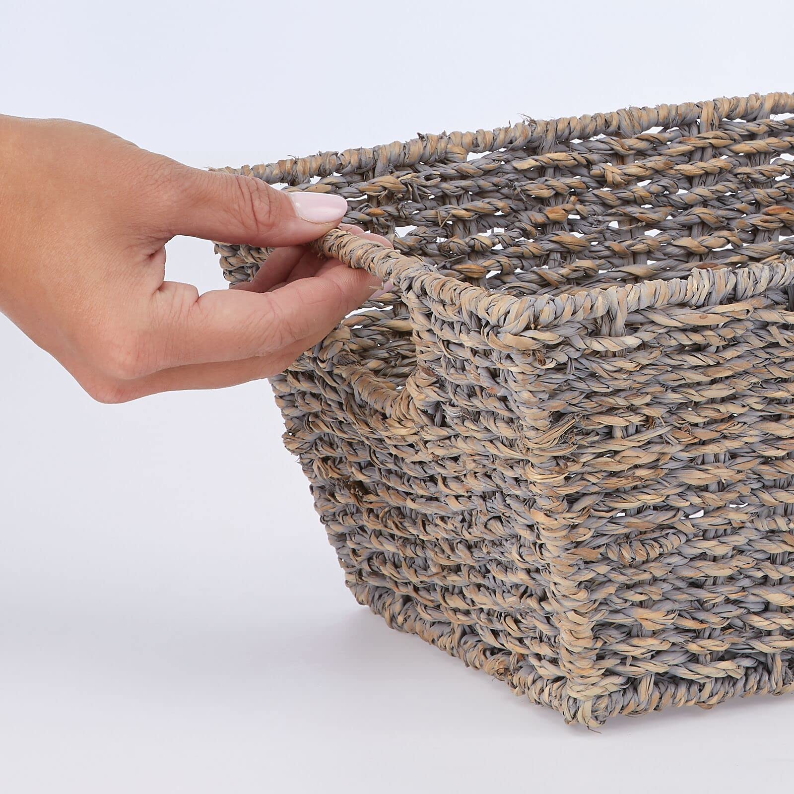 mDesign Natural Woven Seagrass Nesting Closet Storage Organizer Basket Bin for Kitchen Cabinets, Pantry, Bathroom, Laundry Room, Closets, Garage - 2 Pack - Gray