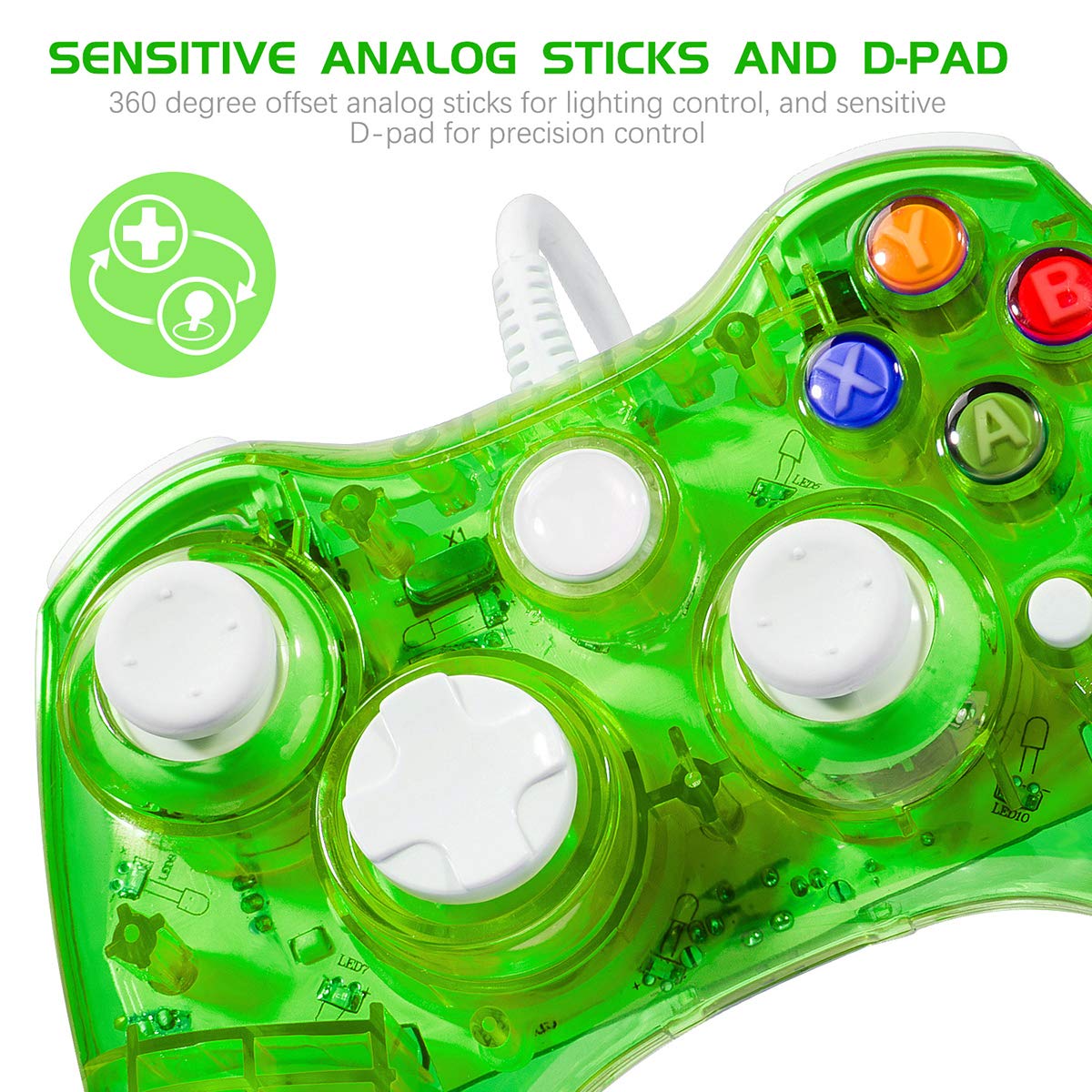 LUXMO PREMIUM Wired Controller for Xbox 360,Xbox 360 Controller USB Gamepad PC Wired Joypad for Microsoft Xbox 360/Xbox 360 Slim/Windows 7 8 10 Game (Green)