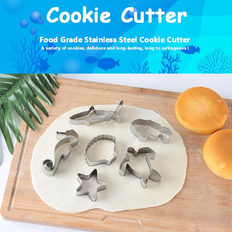 TINGSING Cookie Cutters 13-Piece Under The Sea Cookie Cutter Set with Recipe Booklet, Shark, Whale, Fish, Mermaid Tail, Sea Turtle