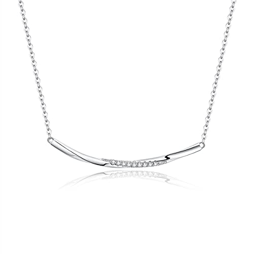 Personalized Necklace with CZ Crystal 925 Sterling Silver Personalized Necklace for Women (Simplicity Smile Bar Necklace)