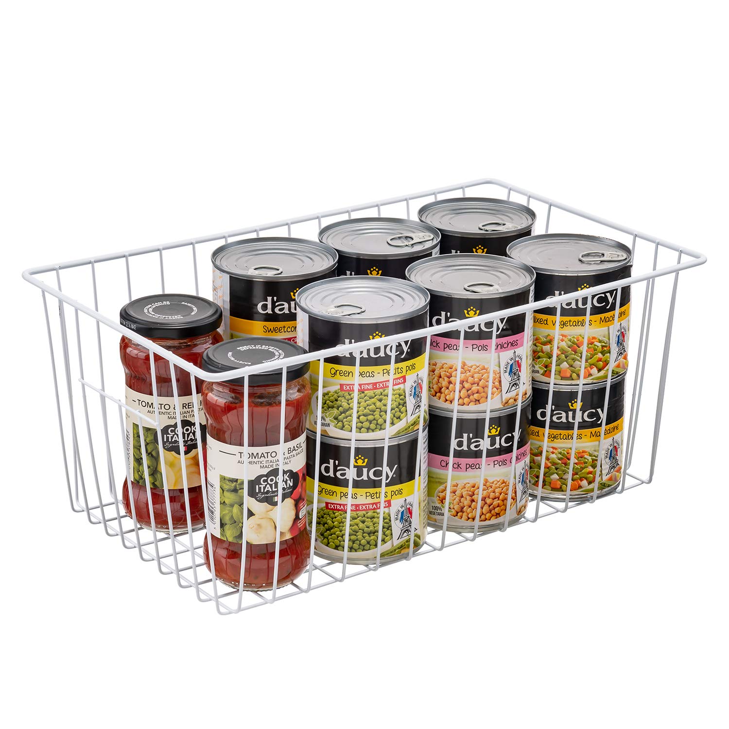 lonpute 16Lx12Wx6H inch Wider Freezer Organizer Baskets Container, Refrigerator Metal Wire Storage Bins with Handles for Kitchen, Pantry, Cabinet, Closets - Pearl White(6 Packs