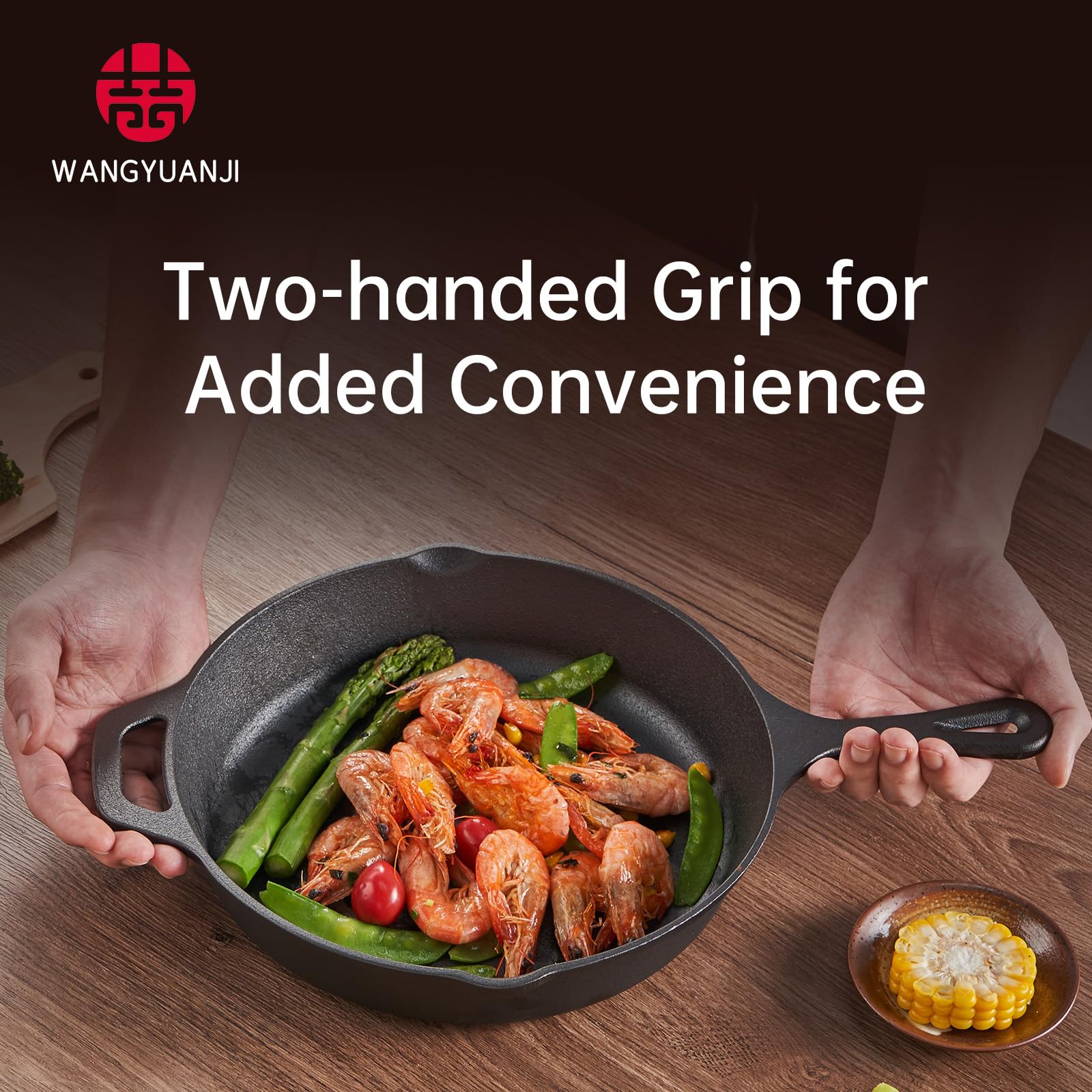 WANGYUANJI Cast Iron Grill Pan,10Inch Non-coating Frying Pan,Multi-Functional Pan for Bake,Fry,Stir-Fry,Sauté,Suitable for Outdoors with Oil Brush and Spatula