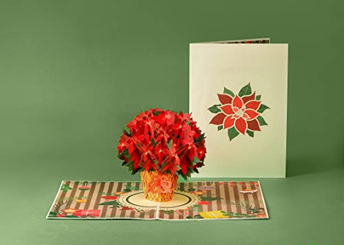 Paper Love 3D Pop Up Christmas Cards, Poinsettias Plant, 3D Popup Greeting Cards, Gift For Christmas or Holidays, 5" x 7" Cover - Includes Envelope and Note Tag