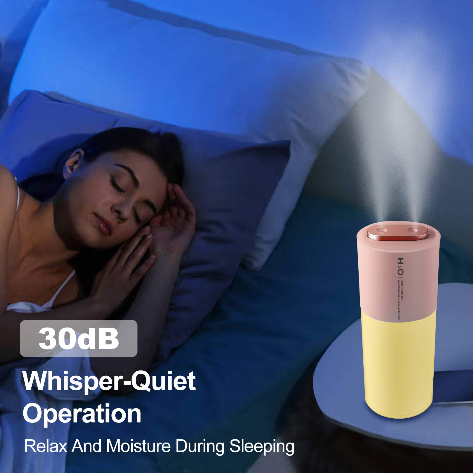 Mini Portable Humidifier for Car Office Desk, 400ML USB Rechargeable Little Cool Mist Humidifier, Cup Holder Car Humidifier Diffuser for Home, Baby Room, Travel