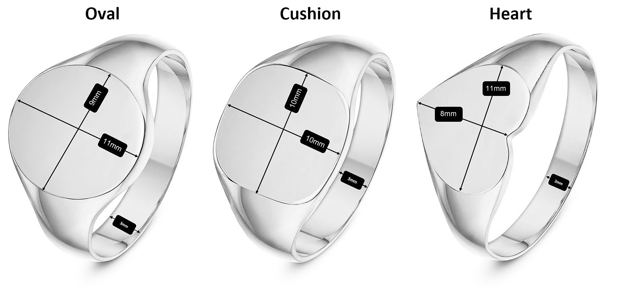 LANDA JEWEL Ladies Sterling Silver Heart Shape Medium Weight Polished Signet Ring 8x11mm (7.5)