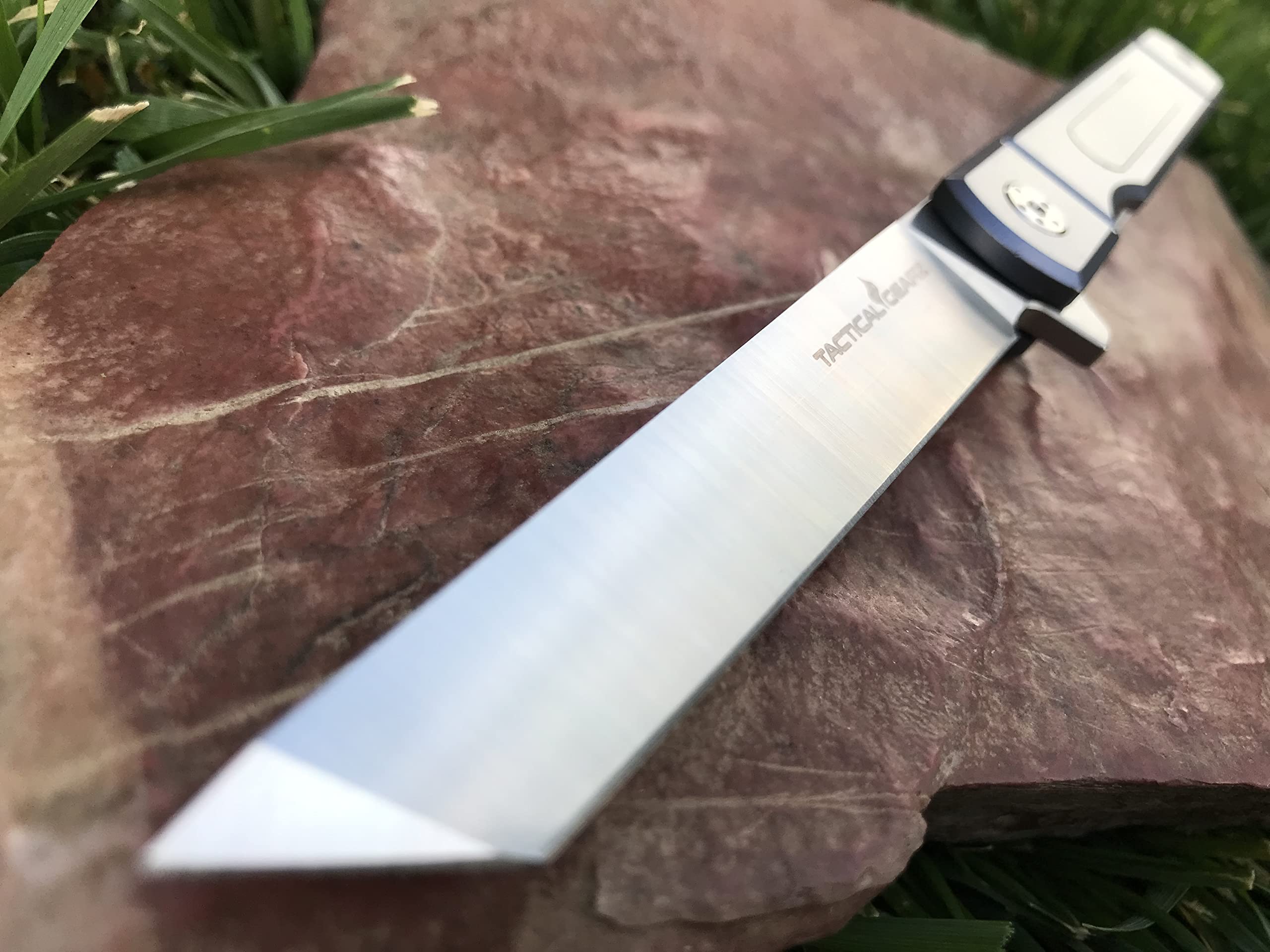 TACTICAL GEARZ Pocket Folding Knife w/Titanium Handle for EDC! D2 Steel Tanto Blade! (Tatsu Standard Blue)