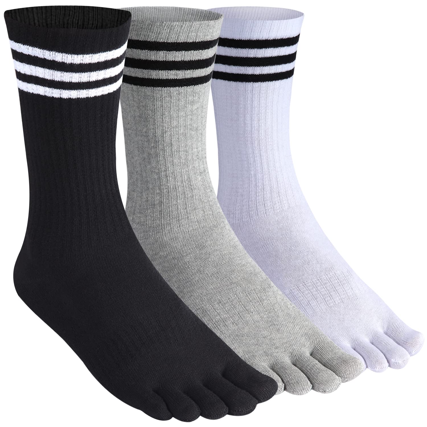 Men's Toe socks Cotton Crew Five Finger Socks Hiking Socks for Running 3 PairsL(Black&Grey&White)