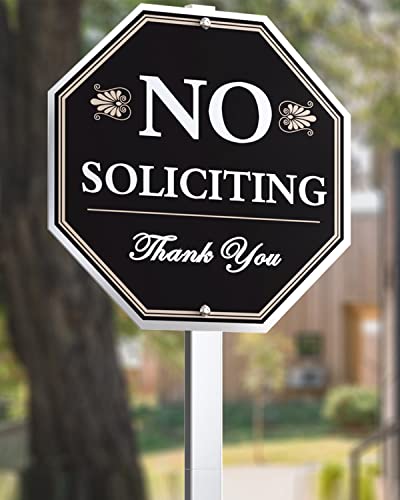 SWEETFULL 28" No Soliciting Sign for Yard, Aluminum, Collocation Self Adhesive Modern Design Door Sign,Metal Yard Sign with Stake,Heavy Duty Weather Resistance Sign(1 Pcs)