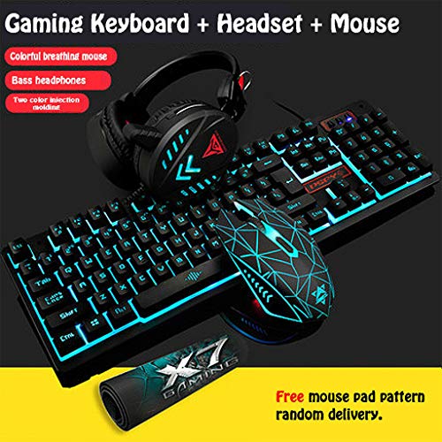 MENGSHI Gaming Keyboard Set,4Pcs K59 Wired USB Keyboard Illuminated Gaming Mouse Pad Backlight Headset,Gaming Keyboard+Mouse+Mose Pad+Headphone