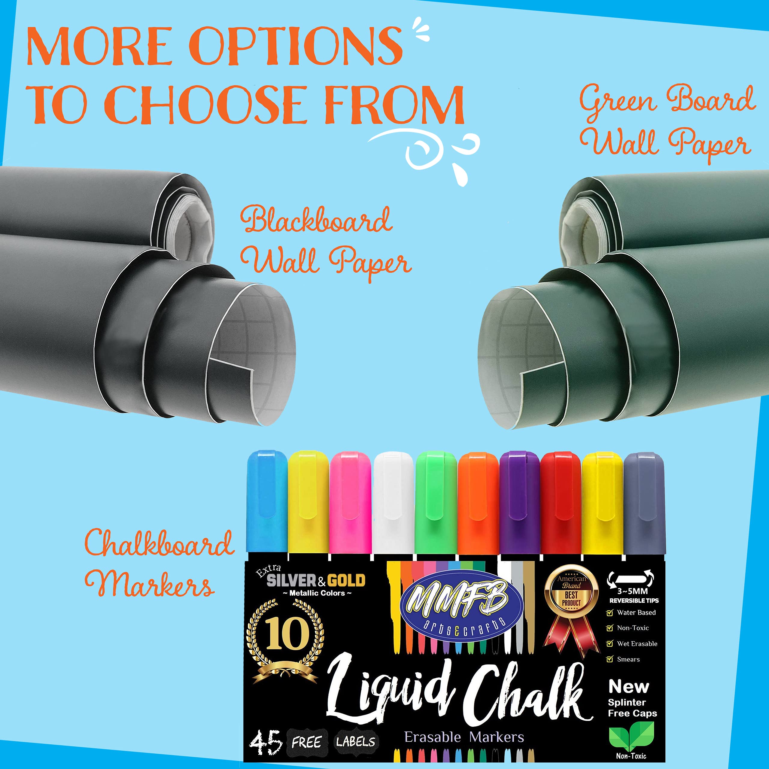 MMFB White Board Sticker Dry Erase, Chalkboard Wallpaper Stick and Peel Adhesive Roll with 4 Ery Erase Chalk Markers for Wall, Tables, Schools, Home (17.8" X 108", 1 Pack)