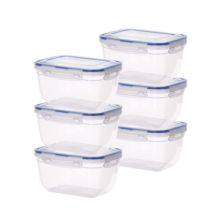 Superio Sealed Food Storage Containers (6 Pack) Airtight Leak Proof Meal Prep Containers, Rectangle Shape, Microwave and freezer safe, BPA-free Plastic (2.5 Quart)