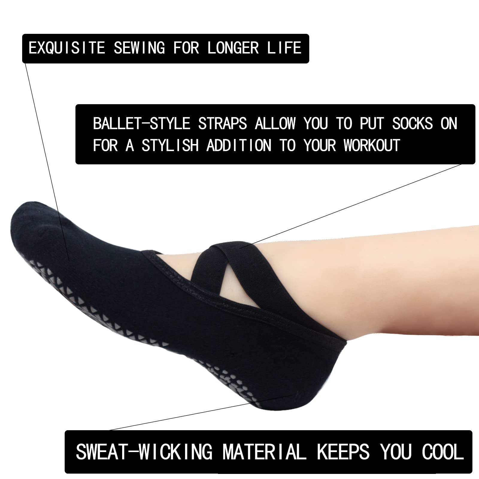 sevening Women's Yoga Socks 2 Pairs, Suitable For 18-40 Year Old With Grips Pilates Socks 4-9 Size… (Black 2)