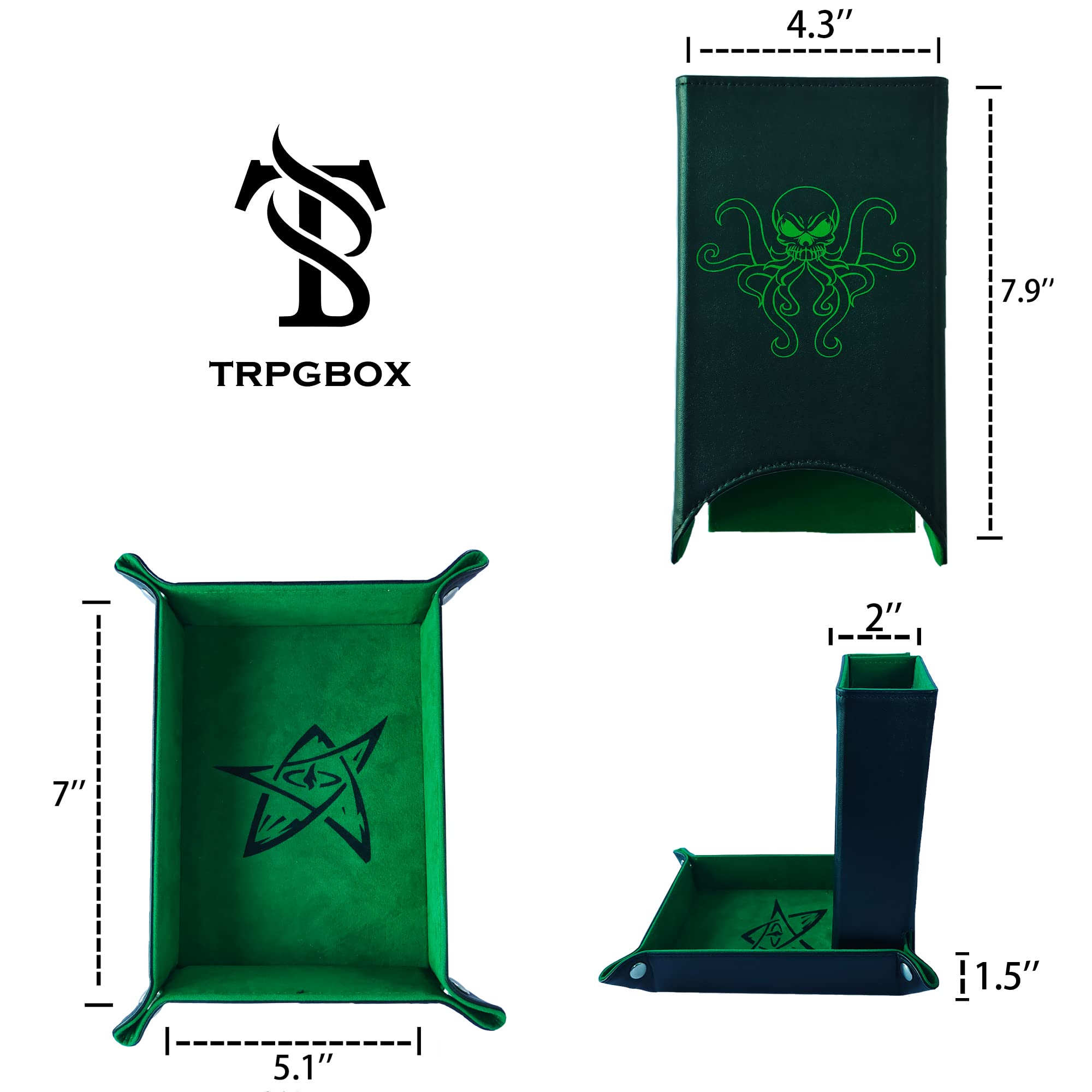 TRPGBOX Dice Tower and Dice Tray for RPG Table Top Gaming - Black/Green