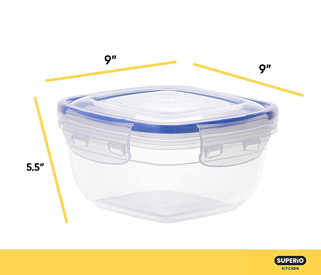 Superio Sealed Food Container, Large Meal Prep Container, 4 Quart, 16 Cups, 128 Oz, Lunch Prep Containers for College, School, Food Bowl with Latches- Clear Bin with Leakproof Lid, BPA Free