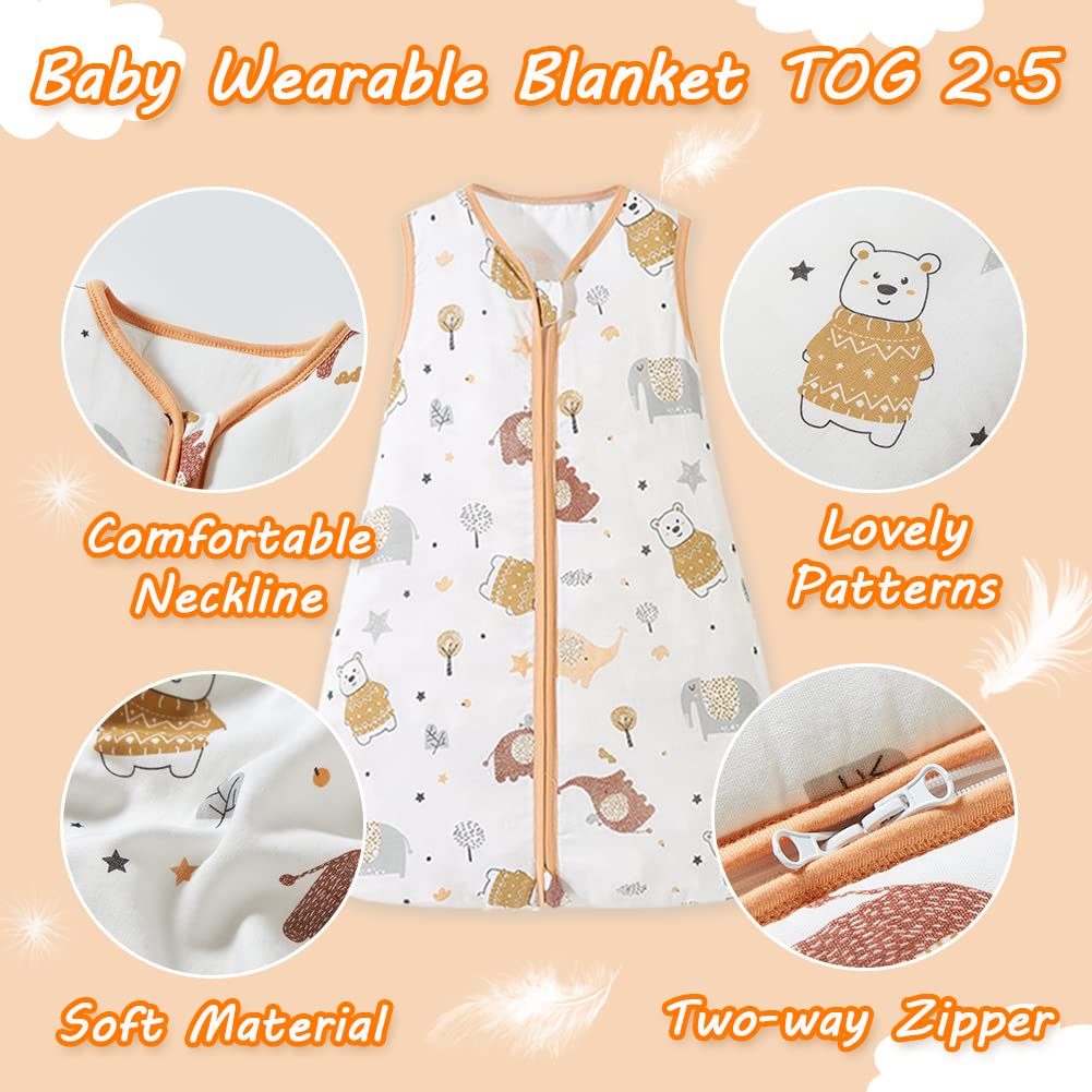 XIFAMNIY Tog 2.5 Baby Newborn Sleeveless Sleep Sack Cotton Wearable Blanket Swaddle Bag for Winter 0-24M