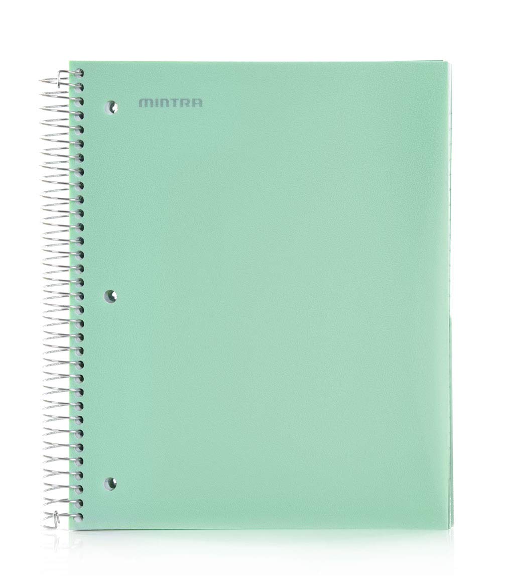 Mintra Office Durable Spiral Notebooks, 5 Subject, (Sage Green, College Ruled 1pk) - 200 Sheets, 5 Poly Pockets, School, Office, Business