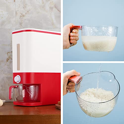 Rubtlamp 20 Lbs Rice Dispenser, Large Dry Food Container With Lid, Rice Storage Container With Measuring Cylinder, Cereal Dispenser Moisture Proof Household Food Dispenser Bucket, For Christmas