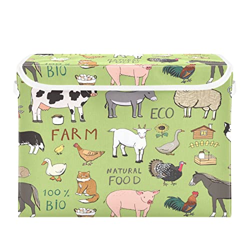 xigua Farm Animals Storage Bins with Lids Foldable Large Cube Storage Boxes with Handles for Home Bedroom Closet Office (16.5x12.6x11.8 in)#26
