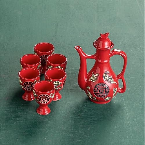 MMLLZEL Wedding Supplies Gift Chinese Ceramic Red Wine Set Wedding Cross Glass Wine Wine Glass Wine Pot