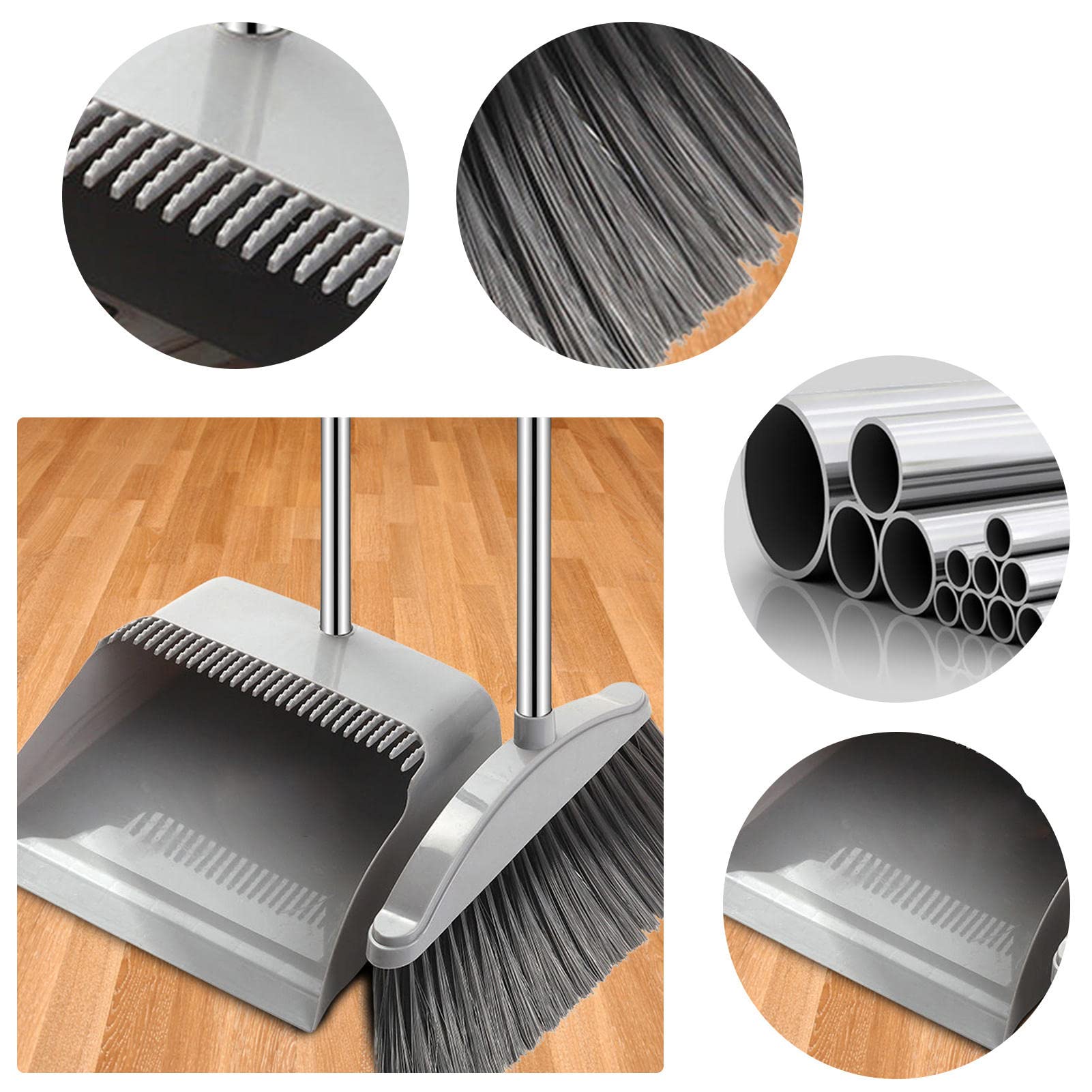 WMGoods Broom and Dustpan/Broom with Dustpan Combo Set,Standing Dustpan Dust Pan with Long Handle 40"/52" for Home Kitchen Room Office Lobby Indoor Floor Cleaning Broom and Dustpan Set for Home
