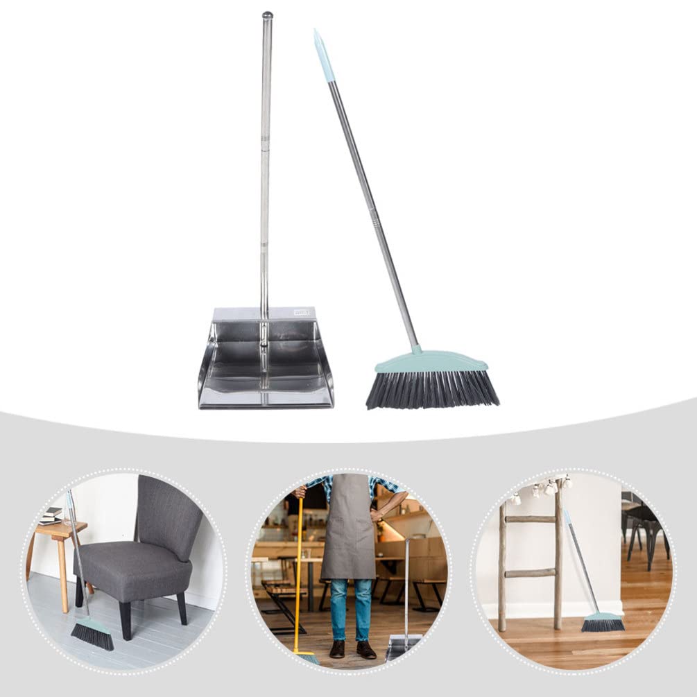 ULTECHNOVO 1 Set Garbage Shovel Cleaning Scraper Long Handle Broom Floor Sweeping Broom Long Handle Dust Pan Broom and Dust Pan Ladlebroom Home Stainless Steel Office Dustpan Indoor