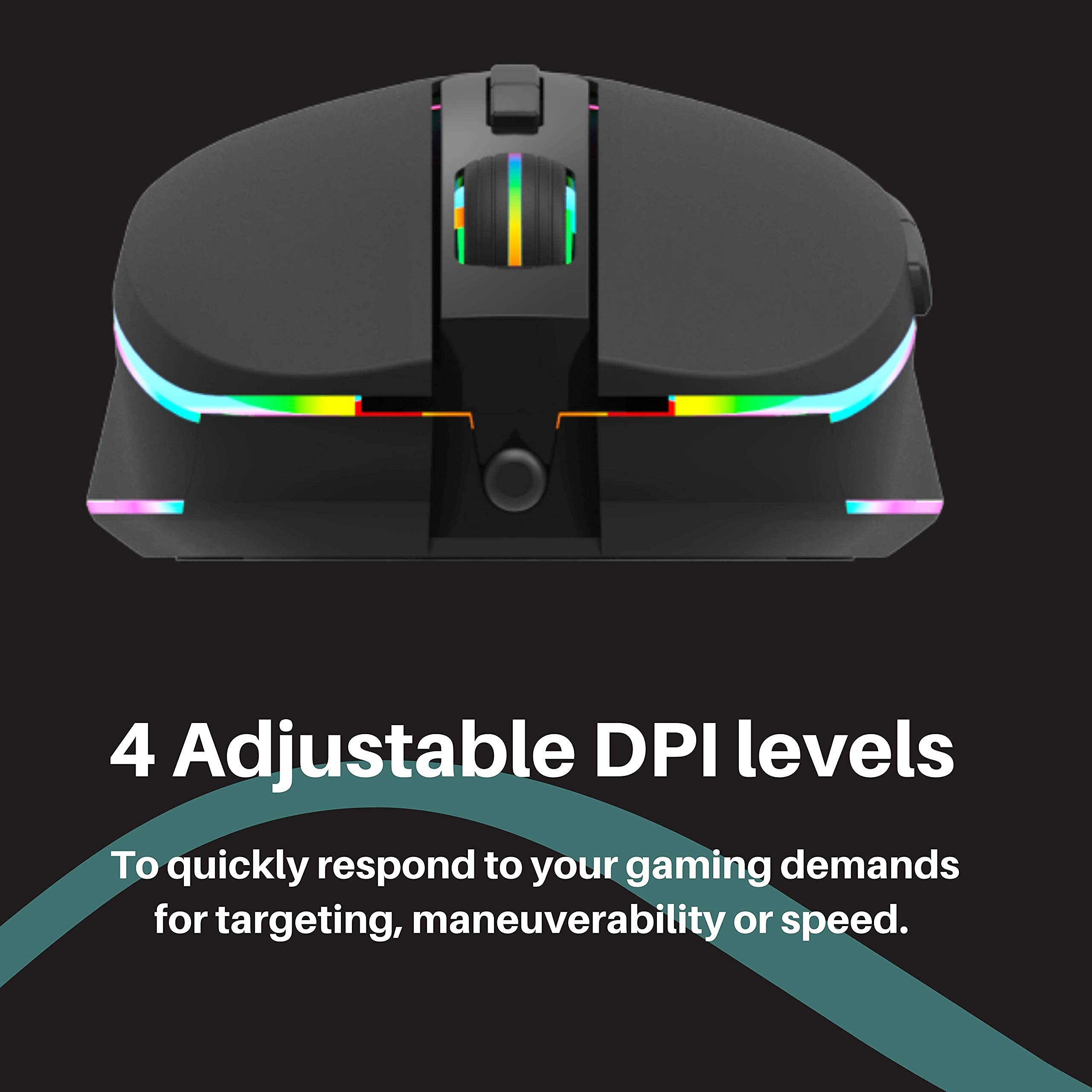 PHILIPS RGB Wired Gaming Mouse, 7 Programmable Buttons, Adjustable DPI, Comfortable Grip Ergonomic Optical PC Computer Gamer Mice