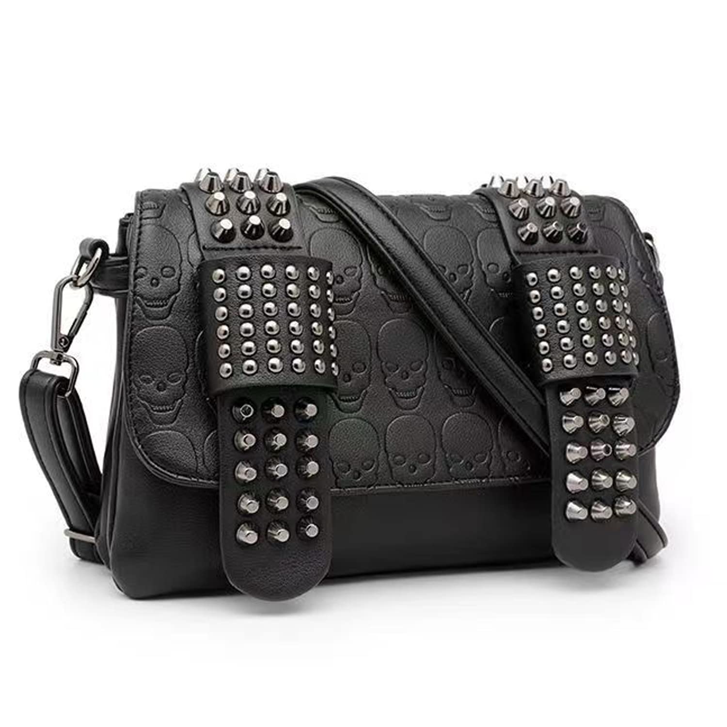 Studded Skull Messenger Bag for Women, Vegan Punk Chain Bag Gothic Purse Shoulder Crossbody Rivet Handbag