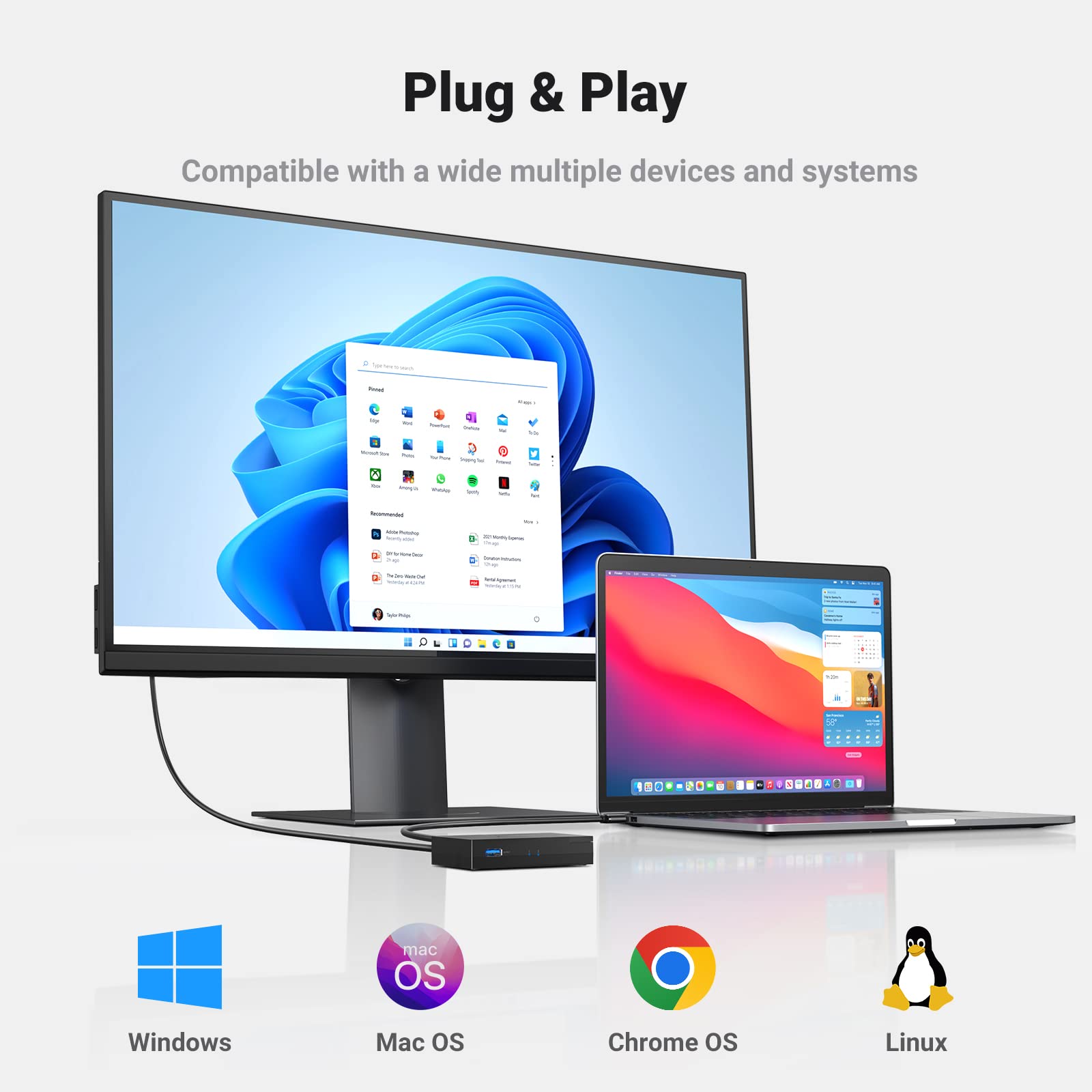 UGREEN USB 3.0 Selector, Bi-Directional USB Switch 2 in 1 Out/1 in 2 Out, USB Switcher 2 Computers Share Keyboard Mouse Printer Scanner with 2 USB 3.0 Cables