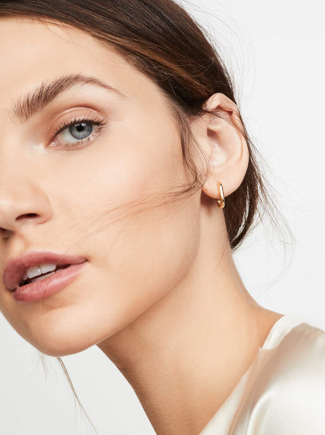 Me&Hz 14K Gold Colored Small Square Huggie Hoop Earrings for Women Cartilage Sleeper Tiny Gold Hoops Earrings Oval U Shaped Geometric Rectangle Huggie Earrings