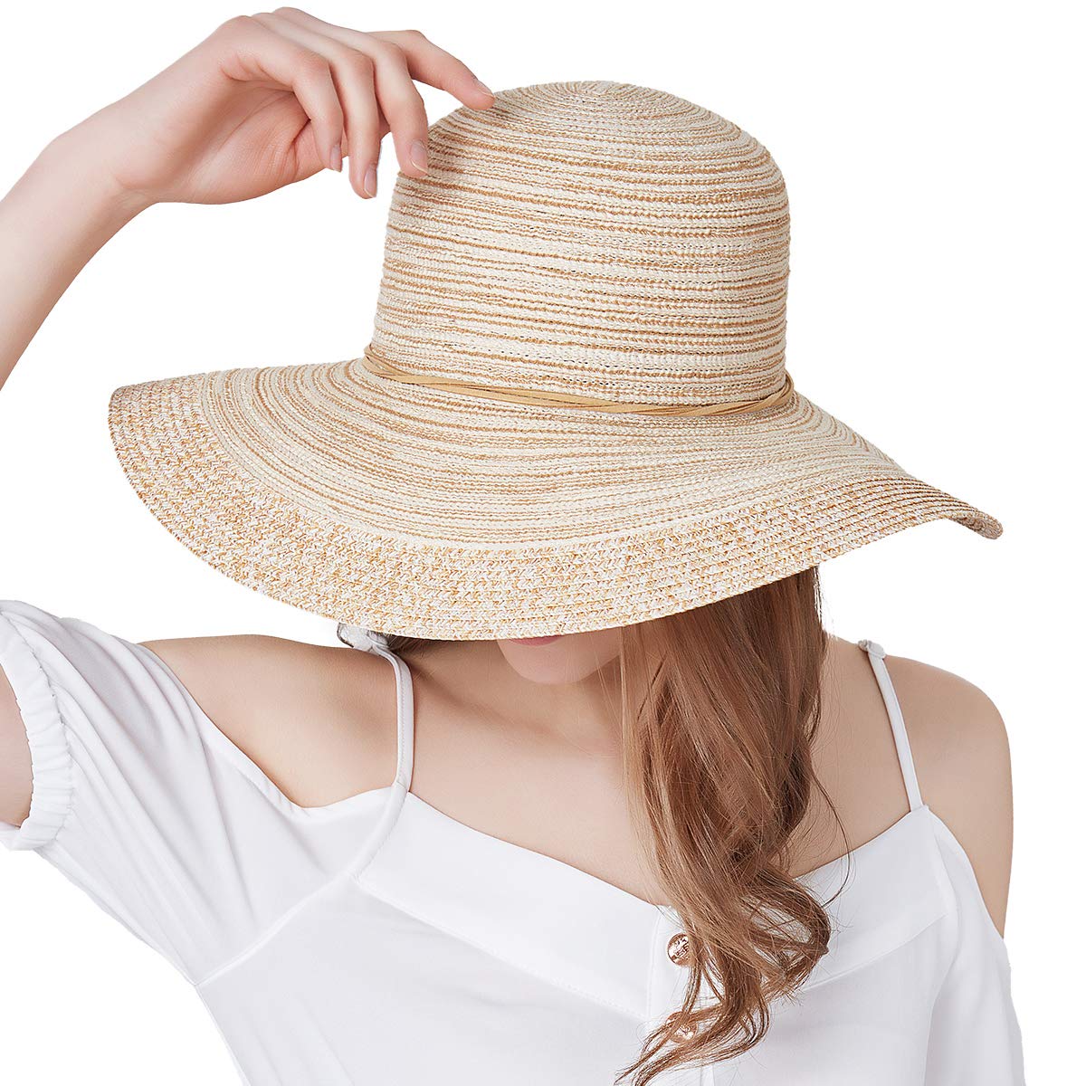 SOMALER Women Floppy Sun Hat Summer Wide Brim Beach Cap Packable Cotton Straw Hat for Travel
