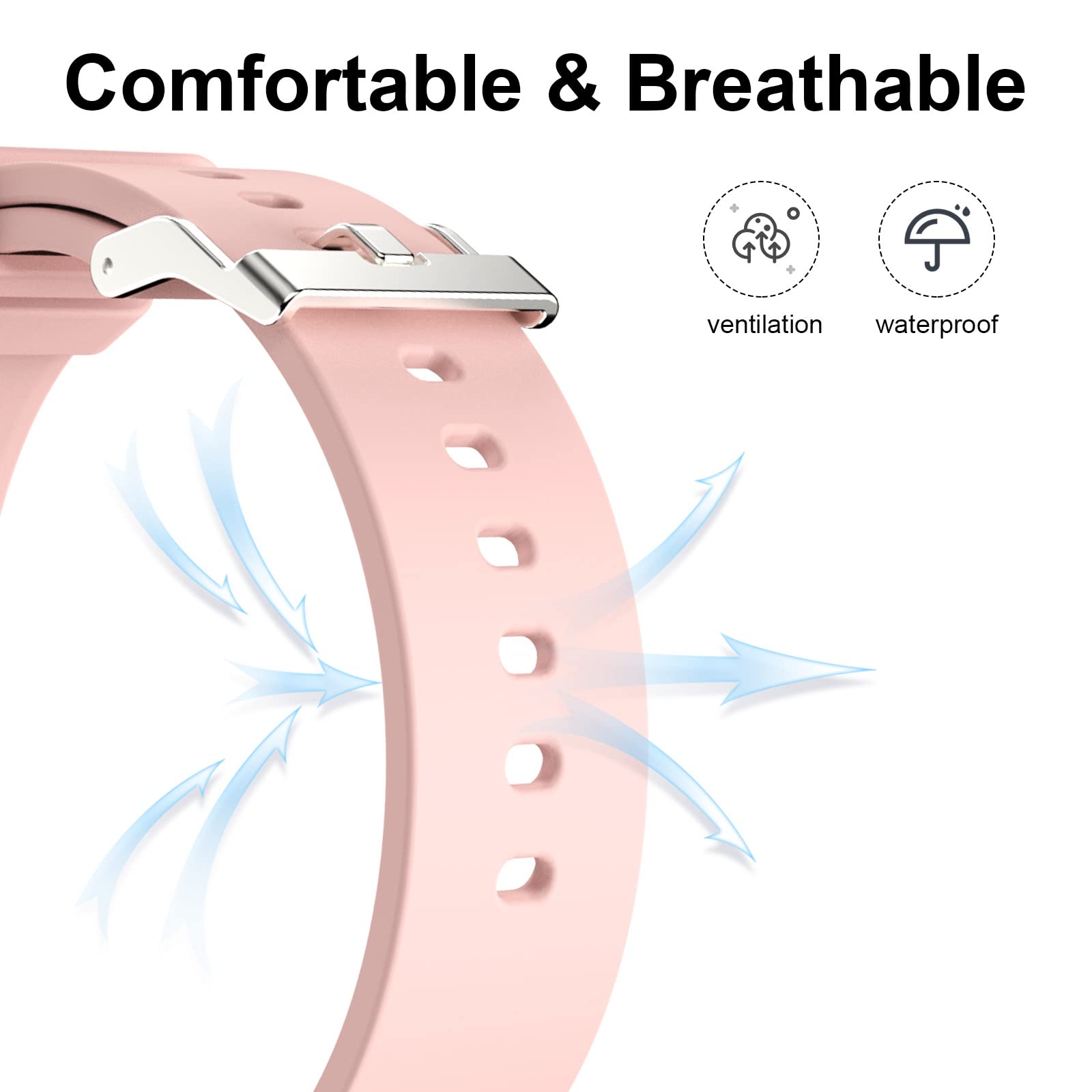 woednx Smart Watch Band,20mm Replacement Straps Band for Smart Watch, soft skin-friendly silicone quick release, smart watch wristband(Pink+Green)
