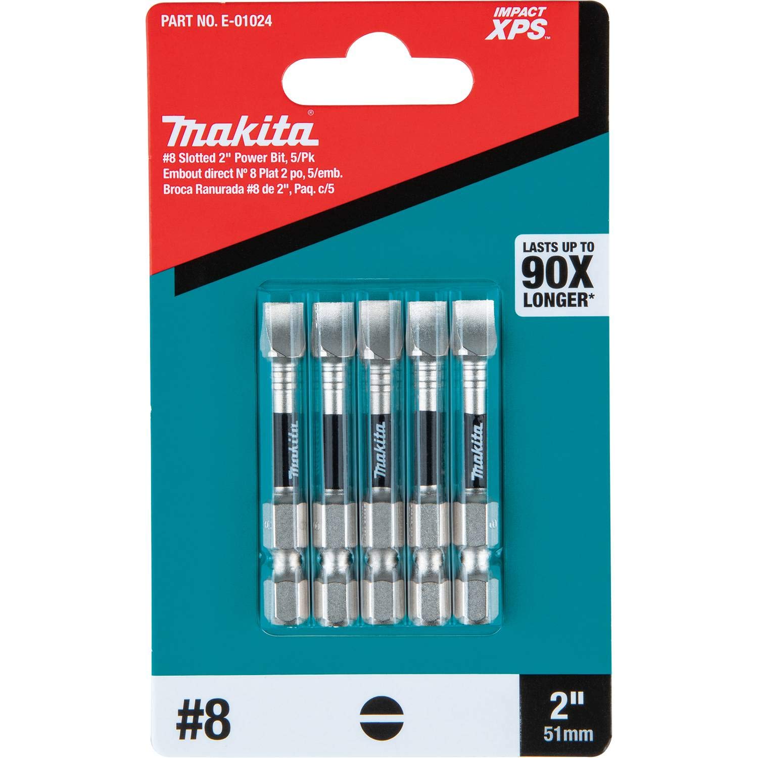 Makita E-01024 Impact XPS™ #8 Slotted 2" Power Bit, 5/pk