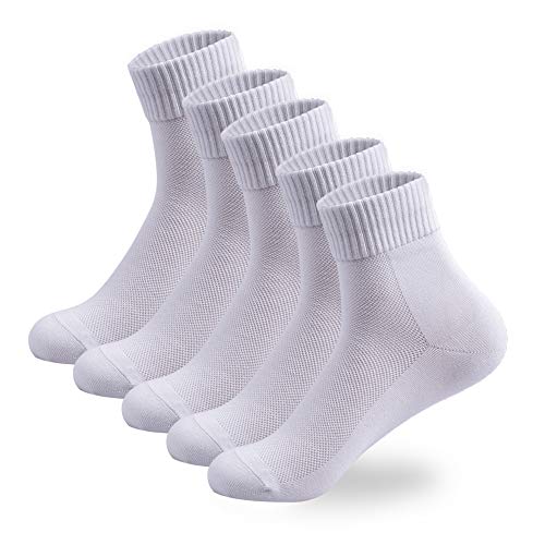 LUDYAN Cotton Quarter Athletic Socks, Running, sports, Sneakers, Everyday, Unisex (Black,White,Grey 5 Pairs), 5*white, Free