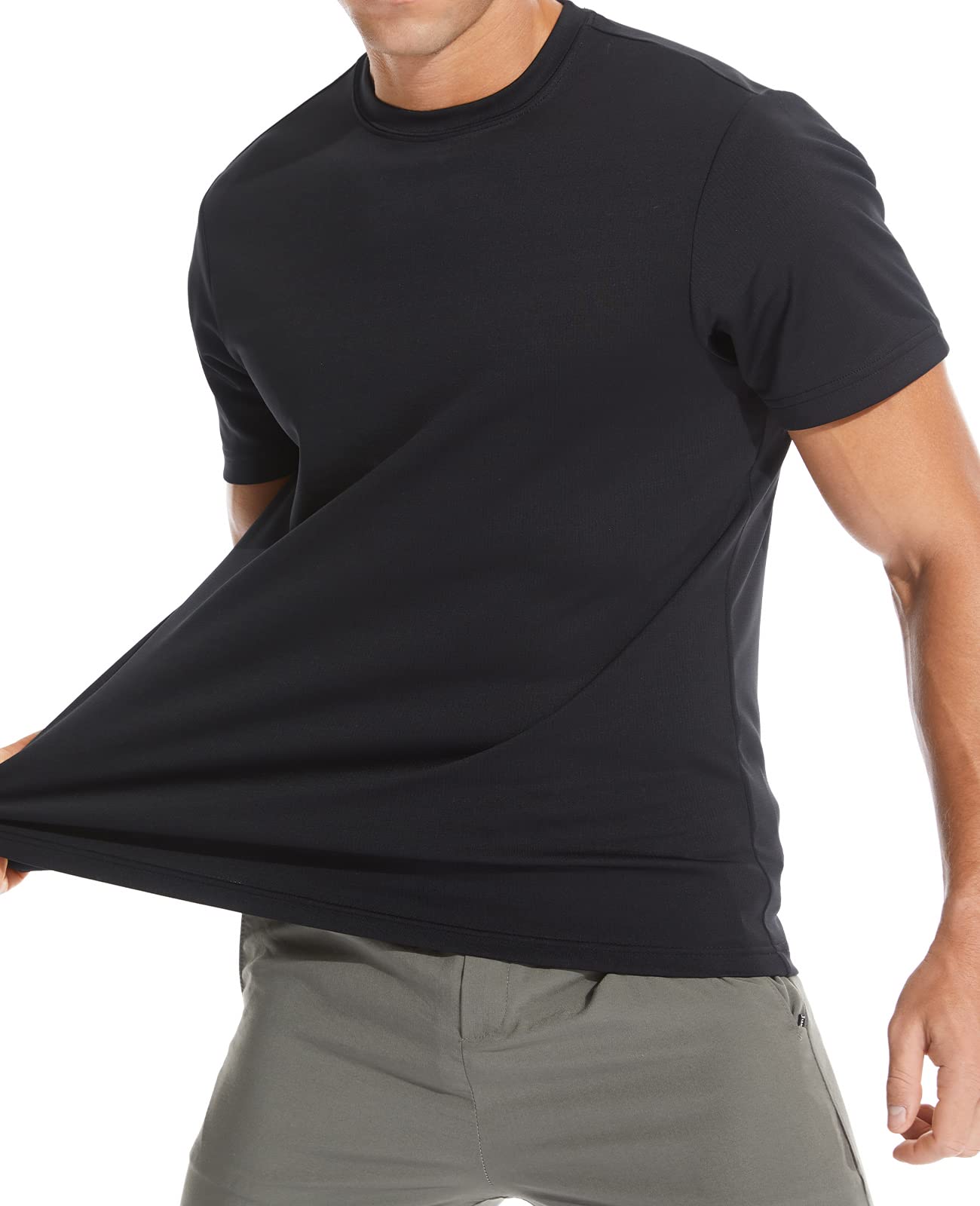 QUALFORT Men's Short Sleeve Shirt Athletic T Shirts Tee Black X-Large