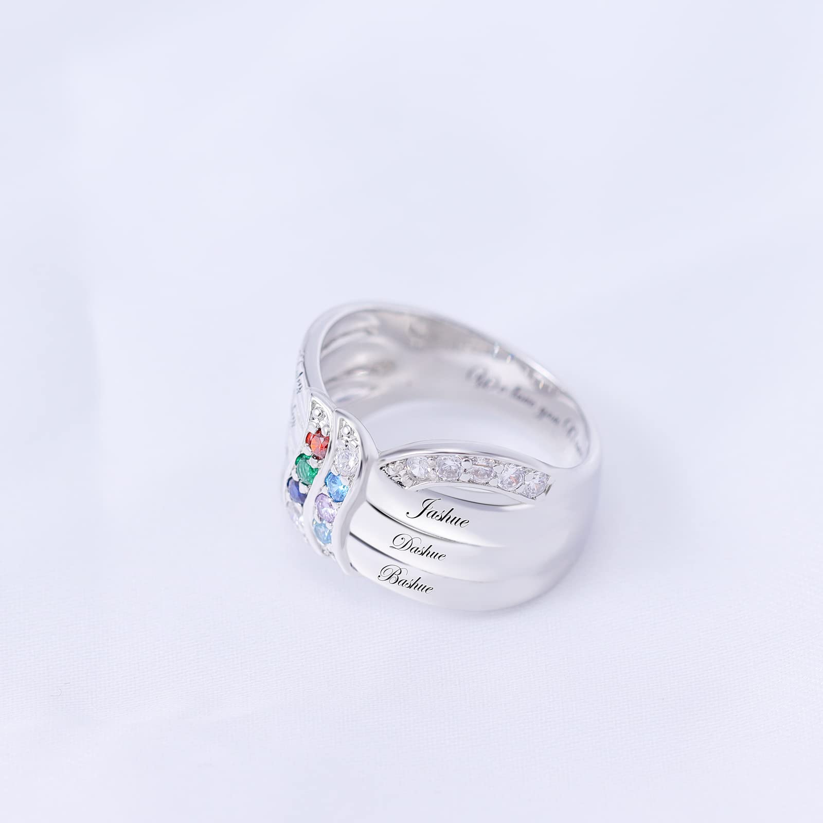 PETEANEY Personalized Birthstone Rings for Women 925 Sterling Silver Custom Name Ring Grandma Mothers Day Birthday Gifts
