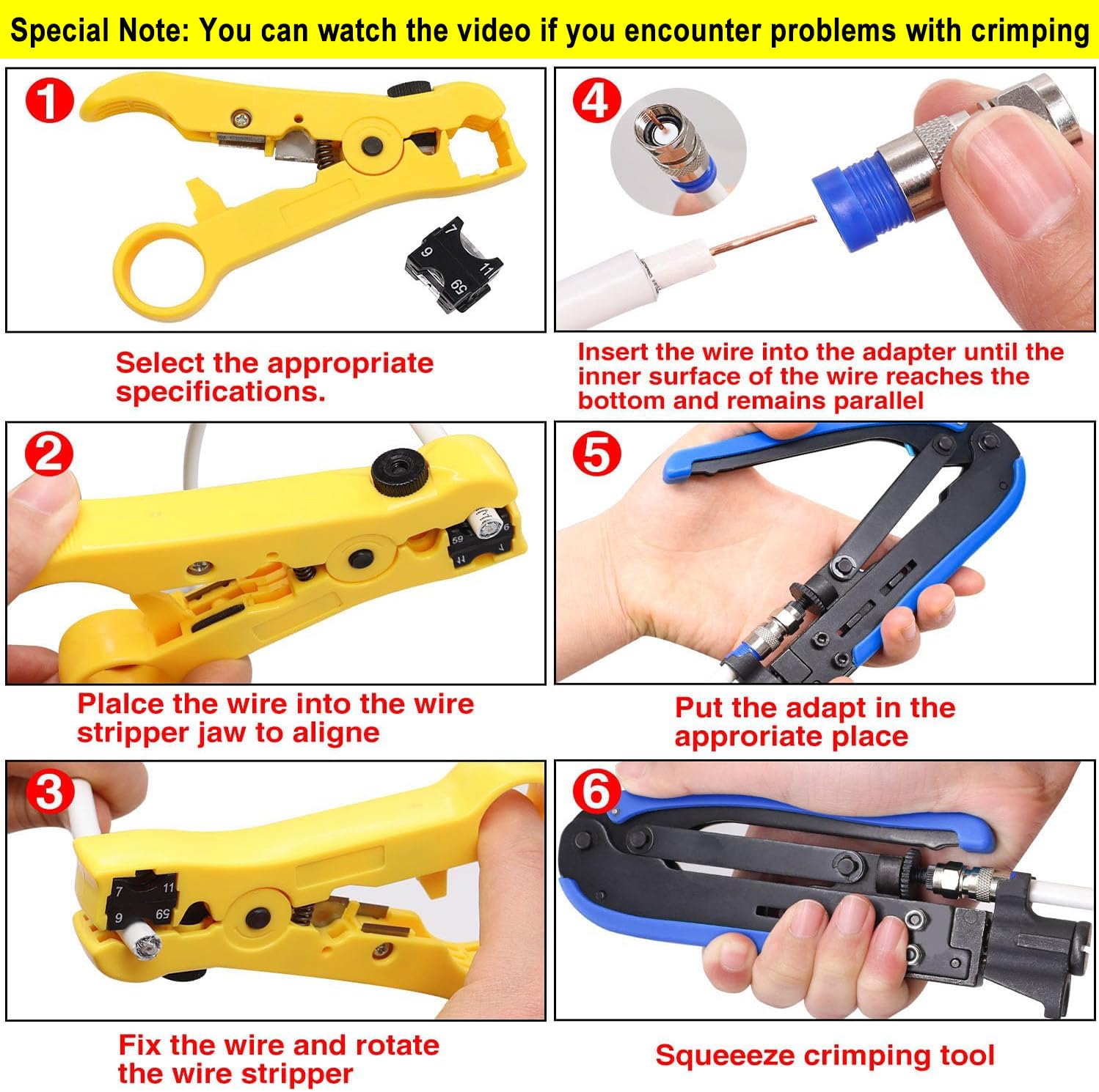 Taiss Coax Cable Crimper Tool Kit with 20 PCS F Style RG59 RG6 Compression connectors,Coaxial Cable Stripper,Coaxial Cable Compression Tool Kit,Adjustable RG59 RG6 RG7 RG11 coaxial cable crimper
