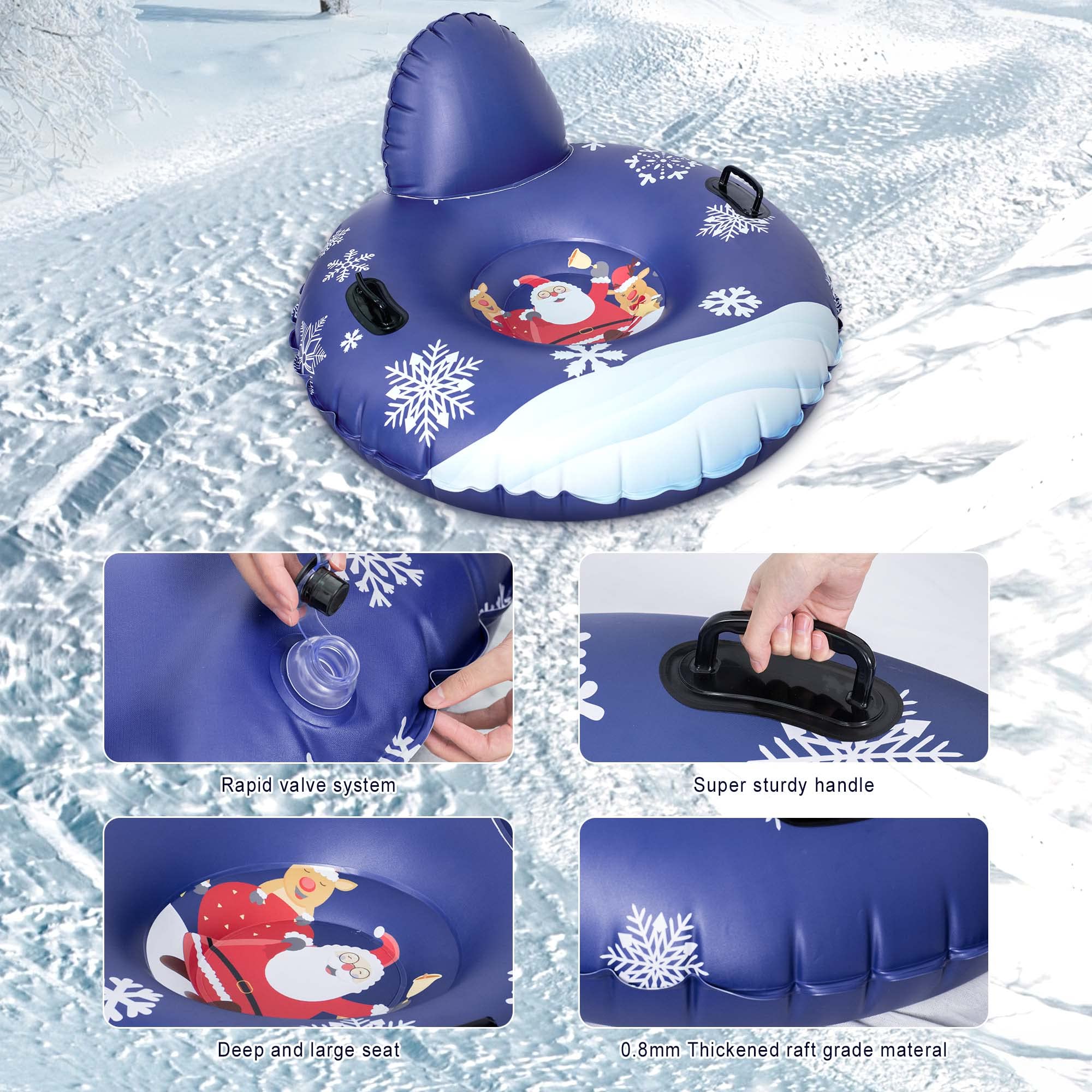 Snow Tube Sled, 47 Inch Thickened Inflatable Snow Sledding Tube with Backrest and Reinforced Handles for Winter Outdoor Fun