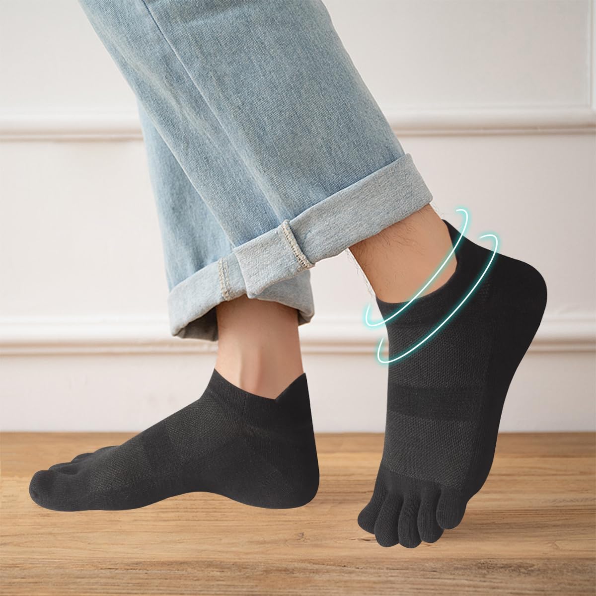 Meaiguo Men's Toe Socks Cotton Five Finger Socks Low Cut Athletic Socks for Running 4 Pairs